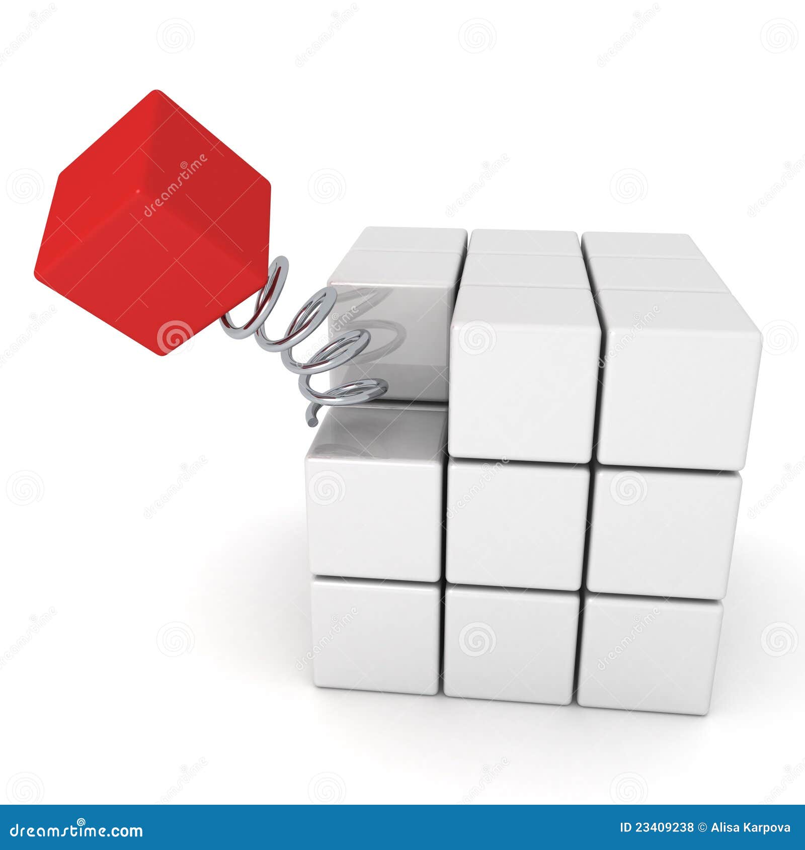 Red Individual Cube Jumping on Spring Out of Group Stock Illustration ...