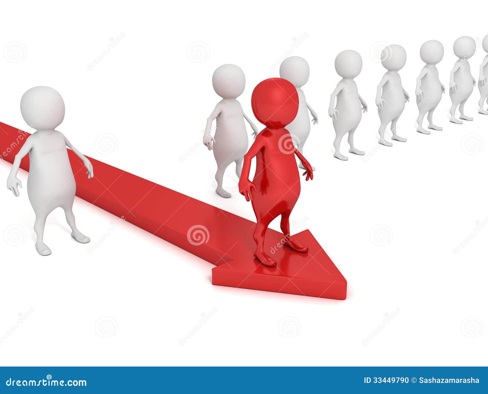 Red Individual 3d Man on Arrow Moving Forvard Out from Crowd Stock ...