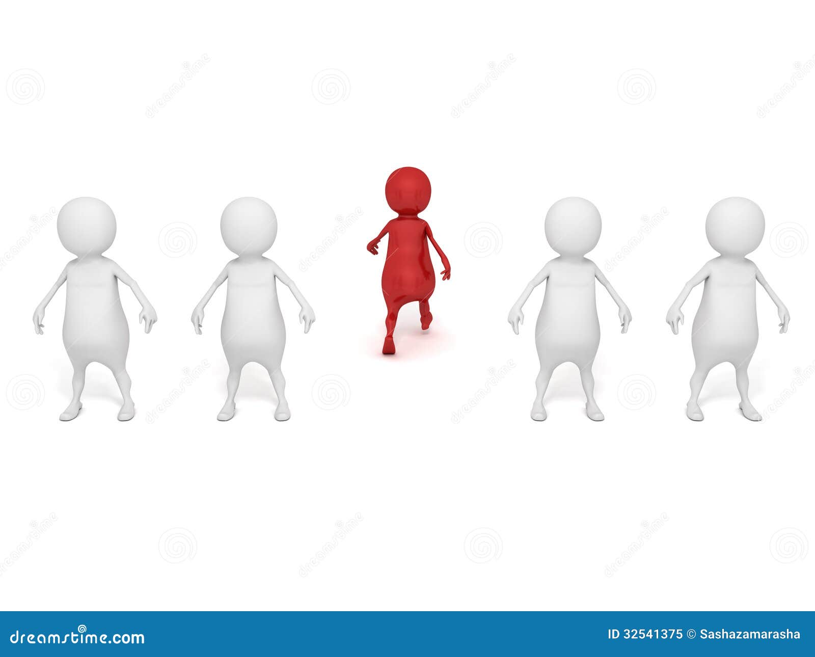 Red Individual 3d Man Walking Out of White Crowd Stock Illustration ...