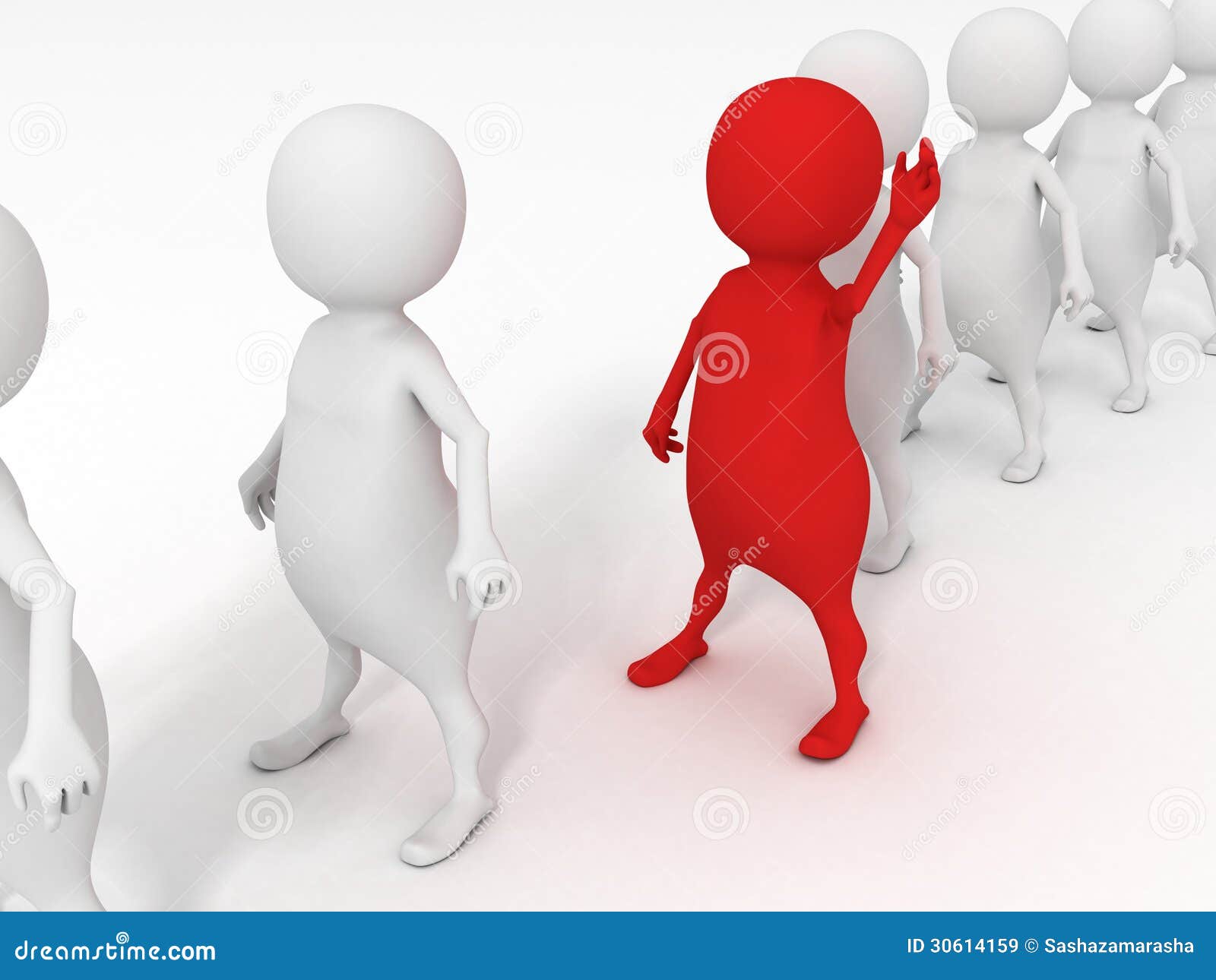 Red Individual 3d Man in White Human Row Stock Illustration ...