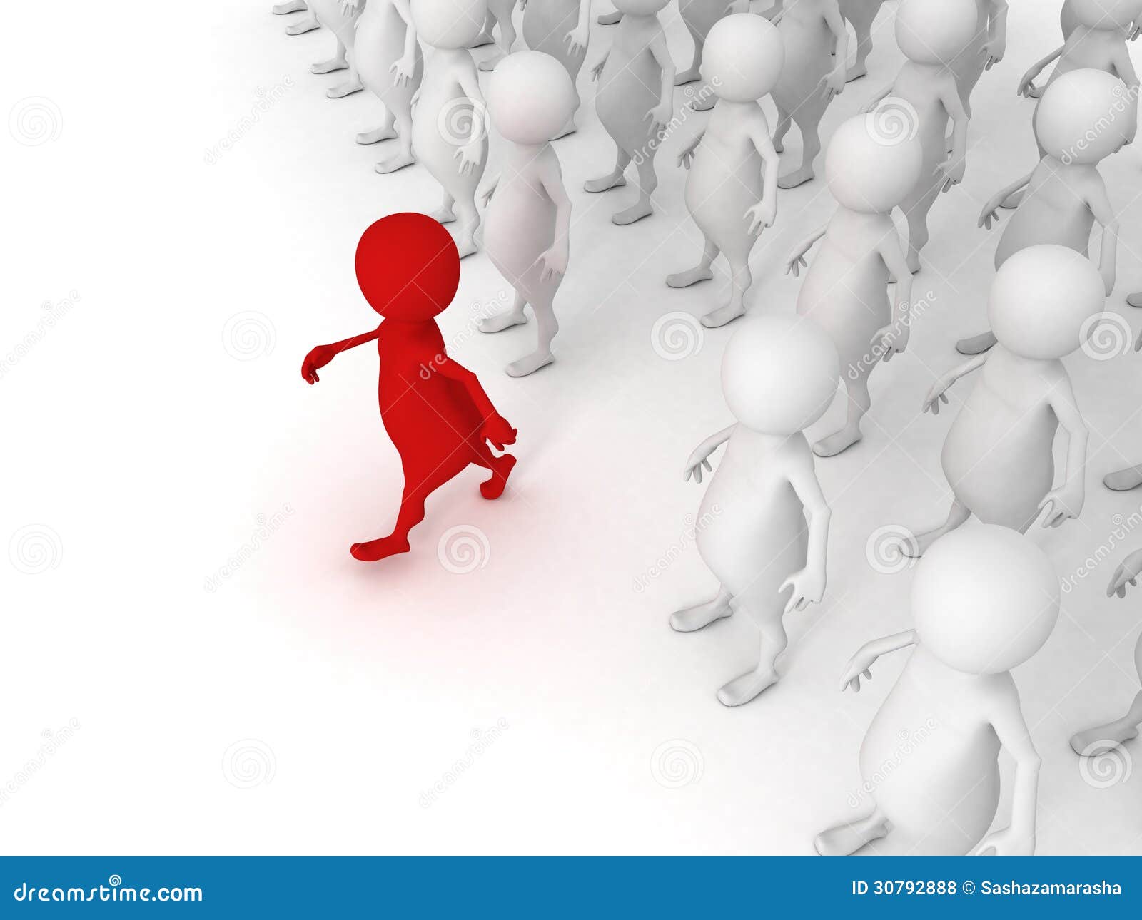Red Individual 3d Men Steps Uot of Others Crowd Stock Illustration ...