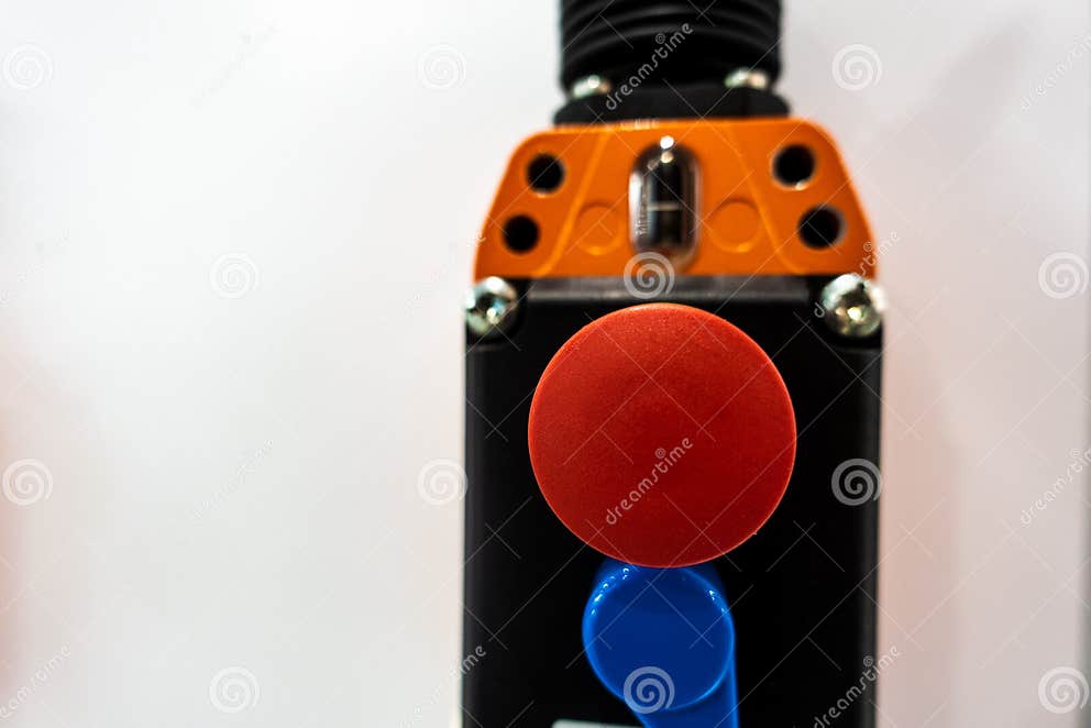 Red Industrial Emergency Button on the Console Stock Photo - Image of ...