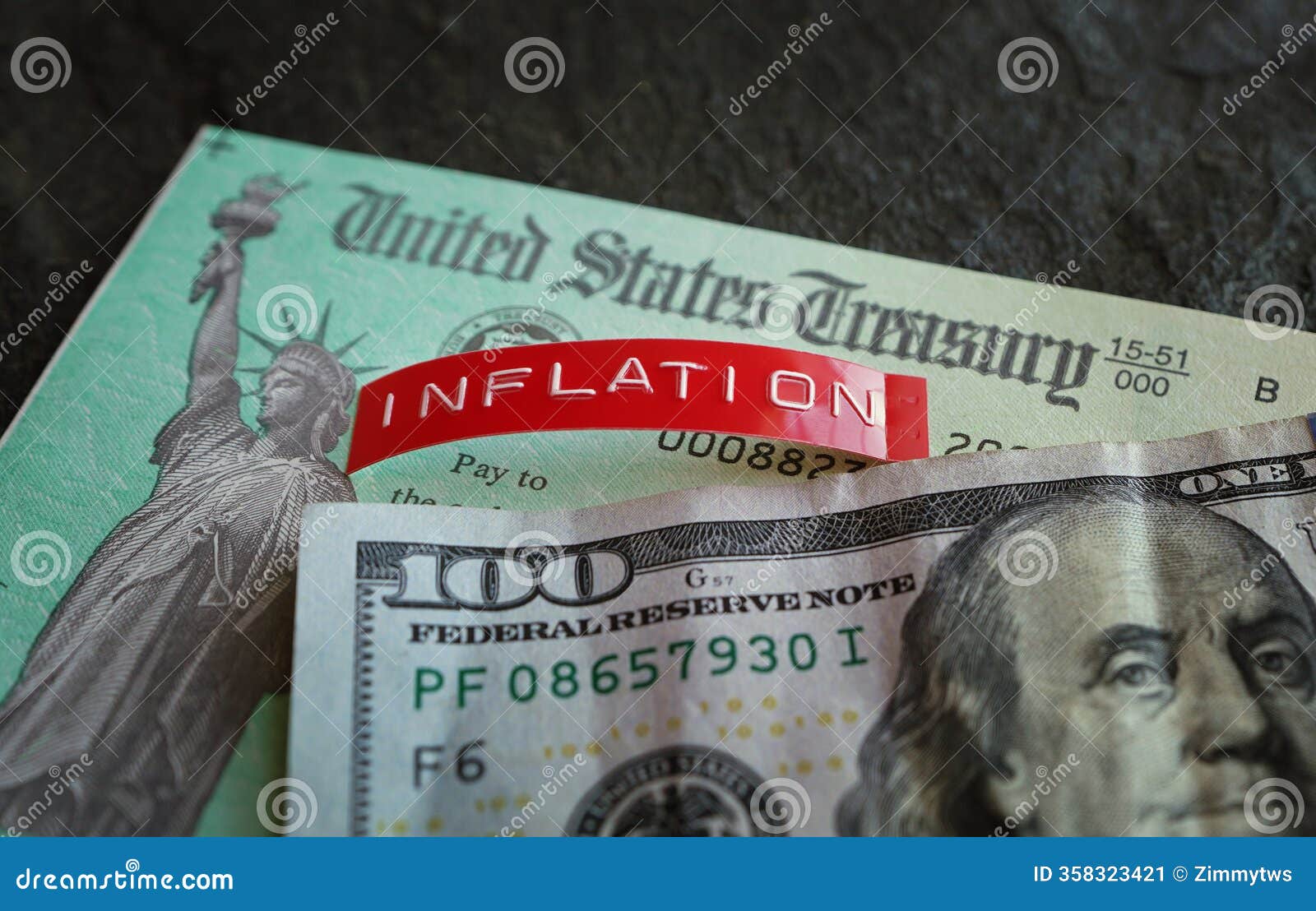 Red Inflation Label with Hundred Dollar Bill and US Treasury Social ...