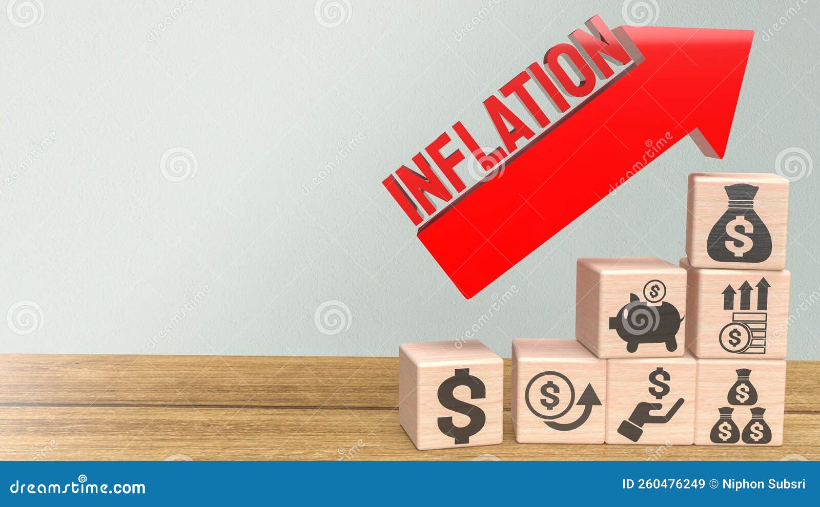 The Red Inflation Text and Business Icon Wood Cube 3d Rendering Stock ...