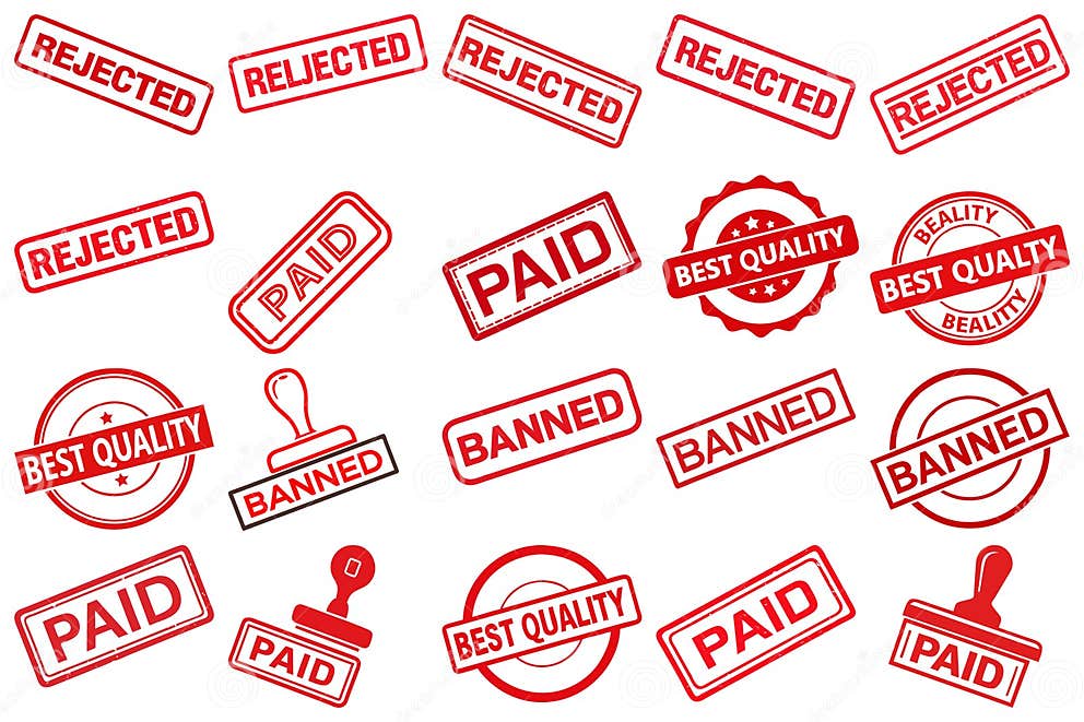 Red Ink Stamp Vector Illustrations, Various Text, on White Background ...