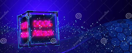 Red Inscription DDoS on a Dark Cube. the Concept of a DDOS Attack Stock ...