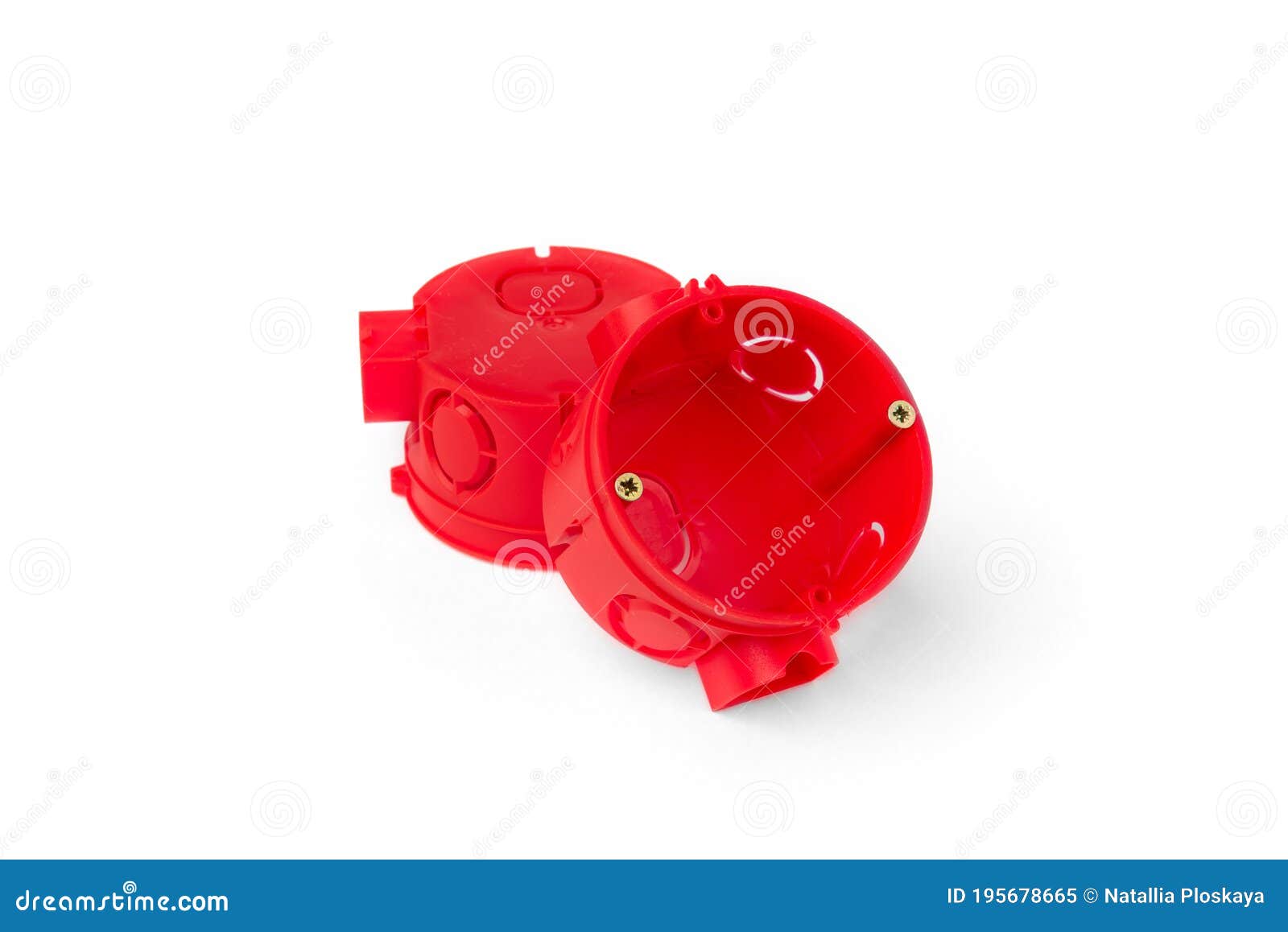 Red Installation Electric Box for Sockets and Wires on Concrete ...