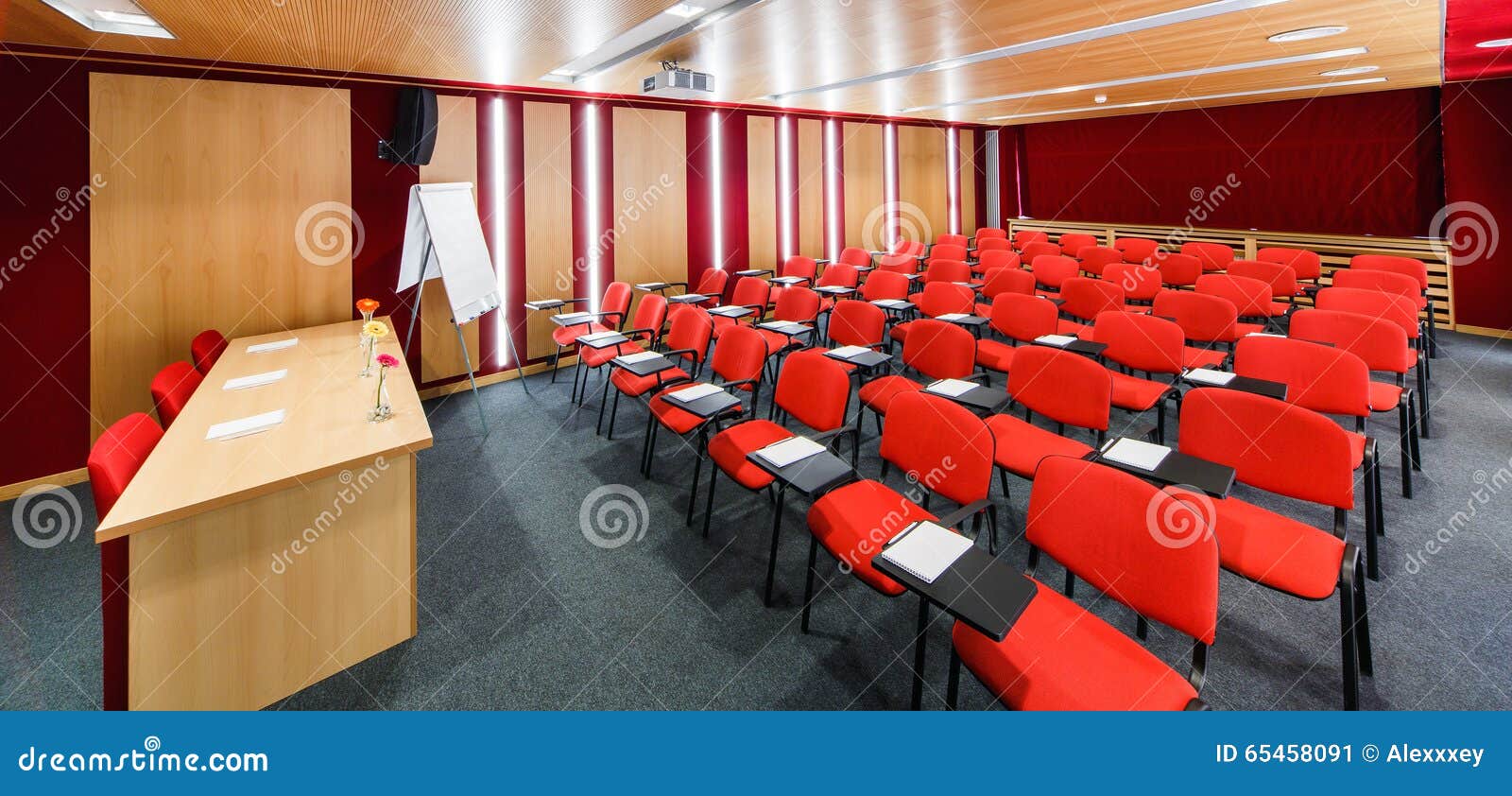 Red Interior Conference Halls with Flipchart and a Projector Stock ...