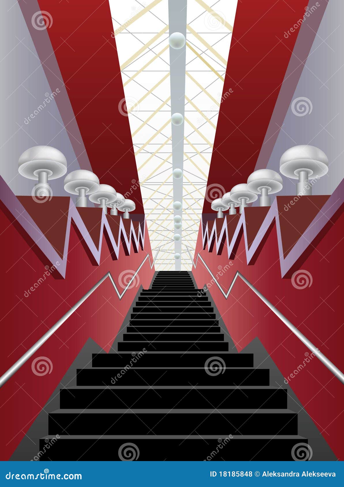 Red Interior Corridor with Stairs Stock Vector - Illustration of design ...