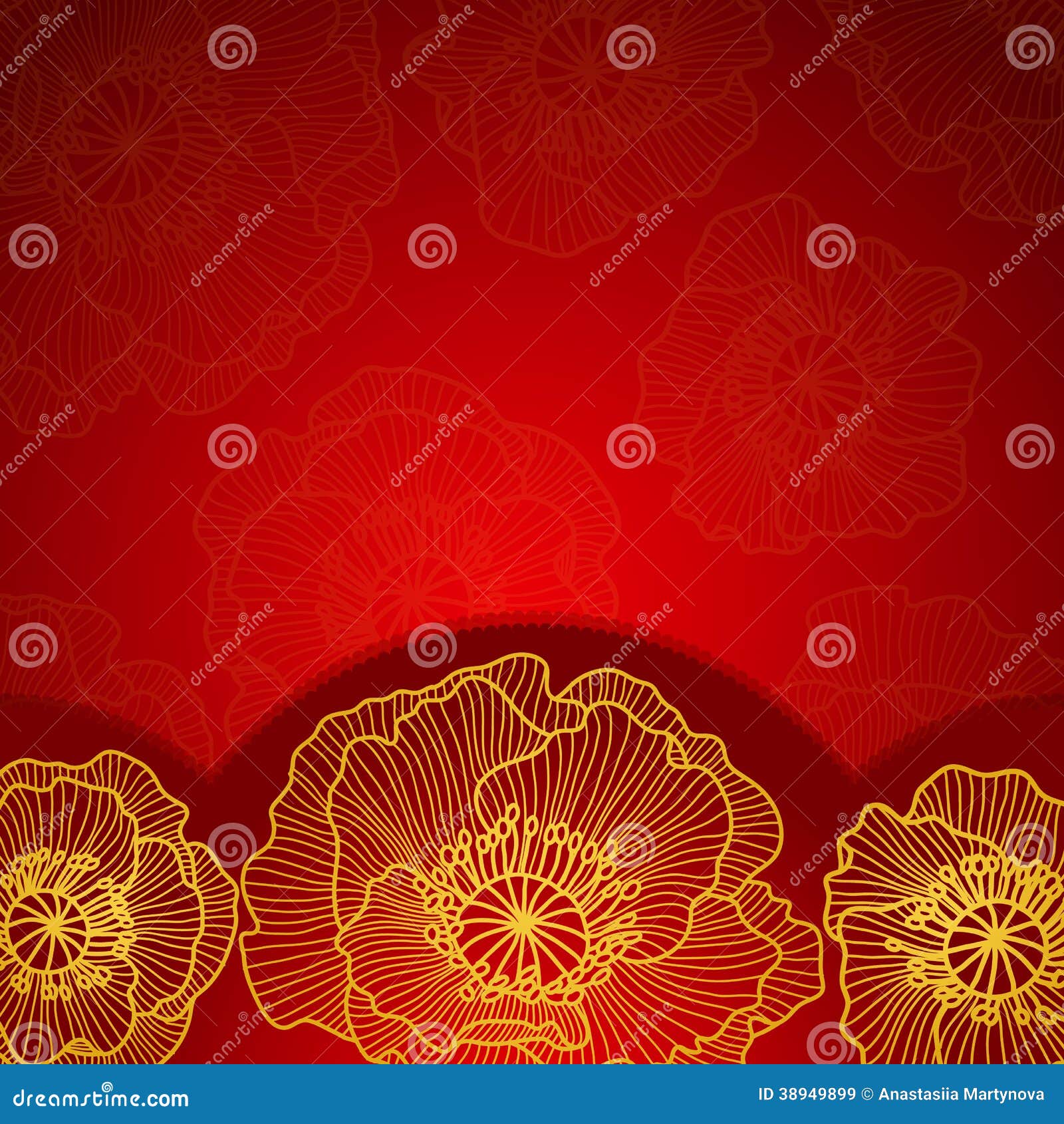 Red Invitation Frame with Gold Lace Poppy Stock Vector - Illustration ...