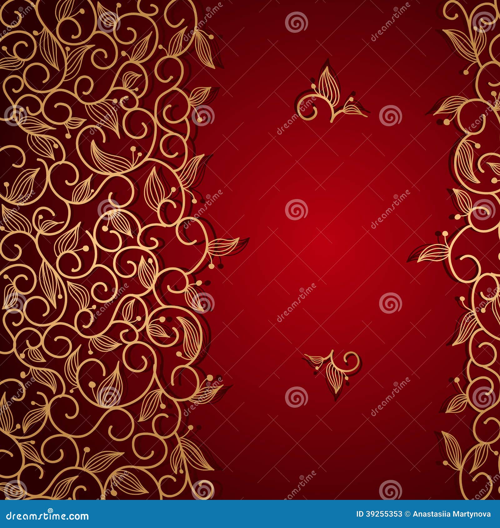 Red Invitation with Gold Lace Floral Ornament Stock Vector ...