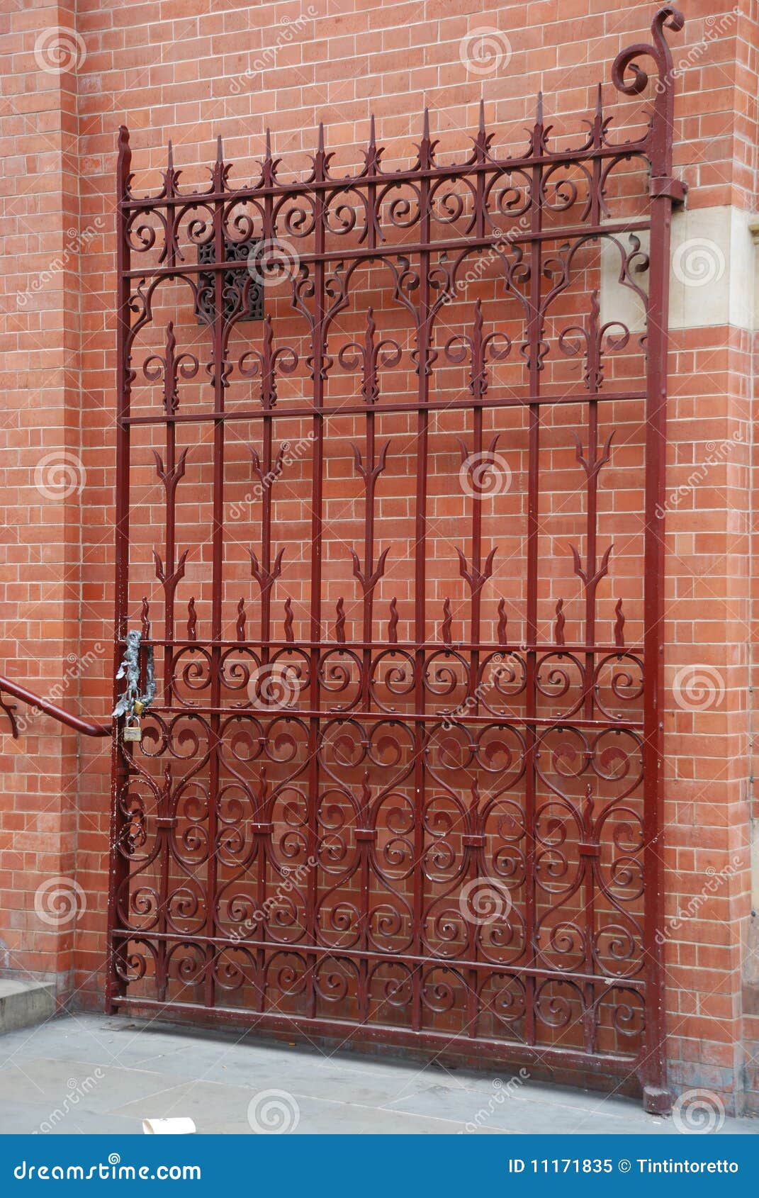 Red Iron Gate Against Brick Wall Stock Image - Image of fence ...