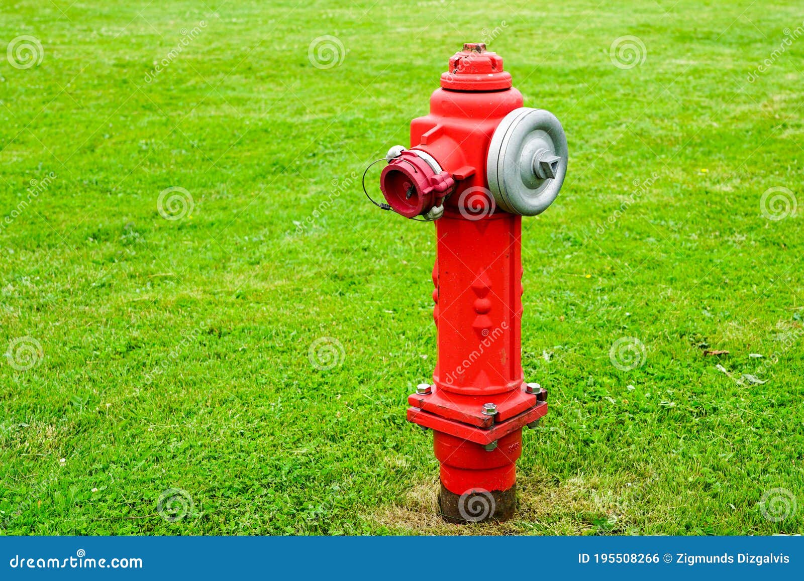 Red Isolated Fire Hydrant Sits in a Freshly Cut Grass Field Stock Photo ...