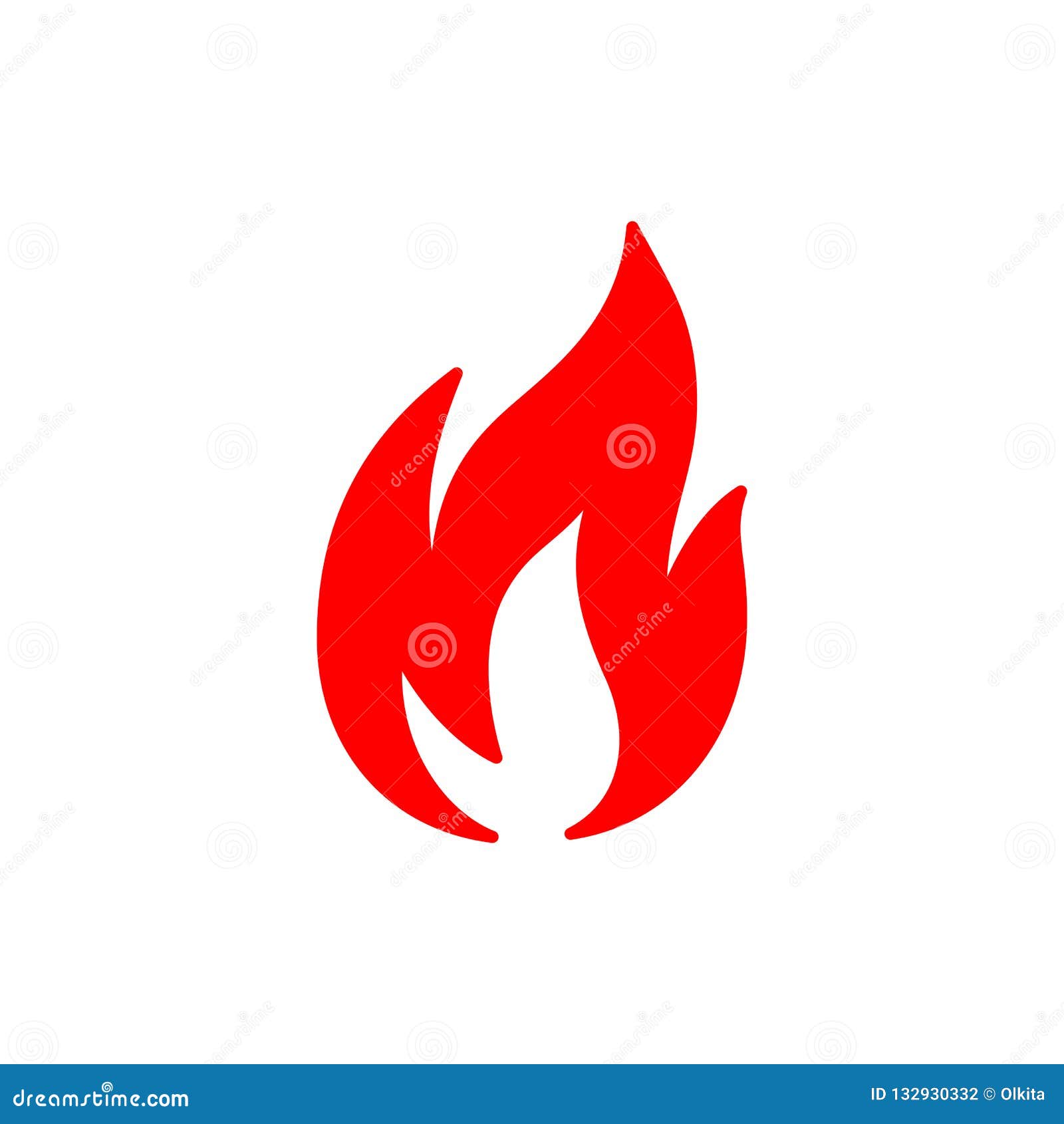 Red Isolated Icon of Fire, Flame on White Background. Silhouette of ...