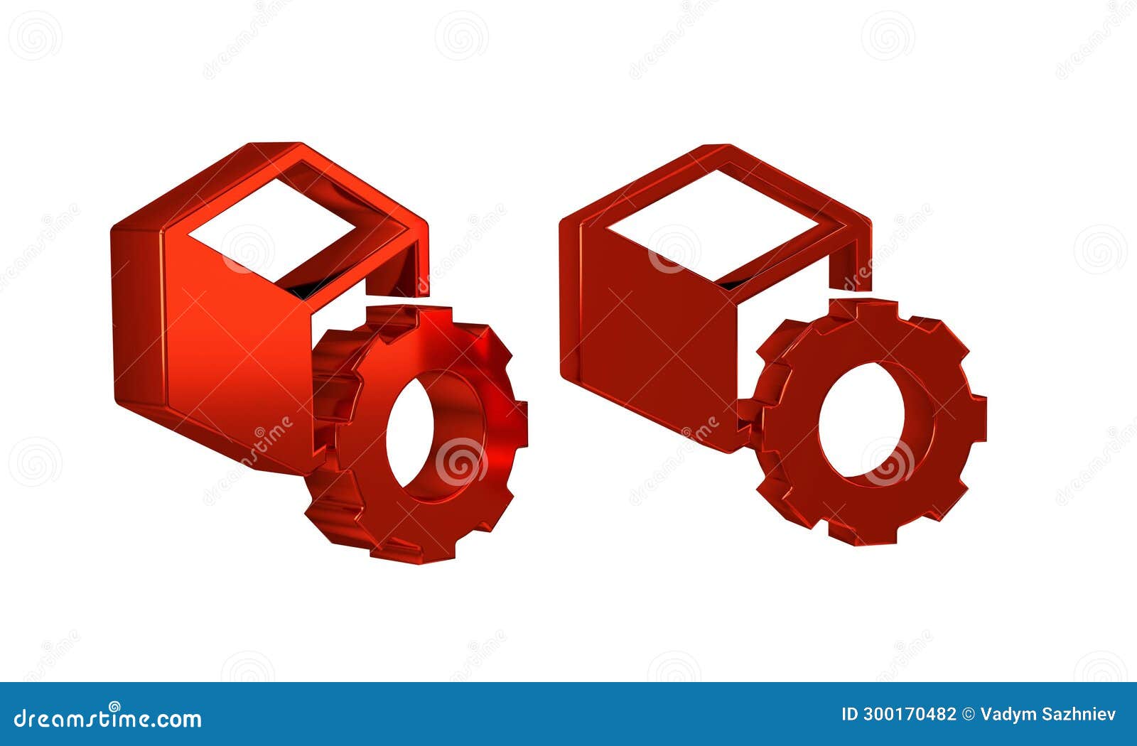 Red Isometric Cube Icon Isolated on Transparent Background. Geometric ...