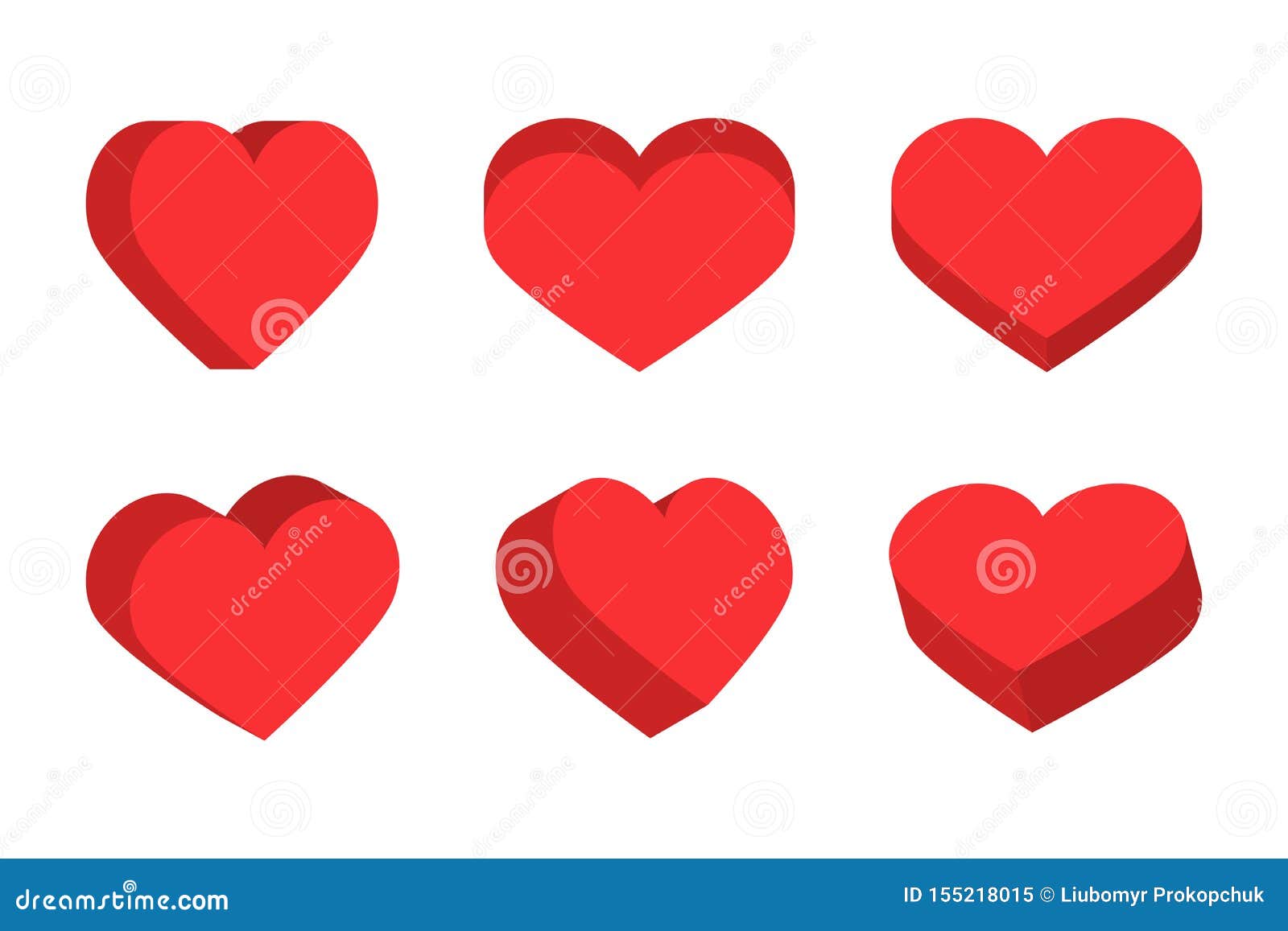 Red Isometric Hearts Icon Set, Love Symbol Vector Illustration Stock ...
