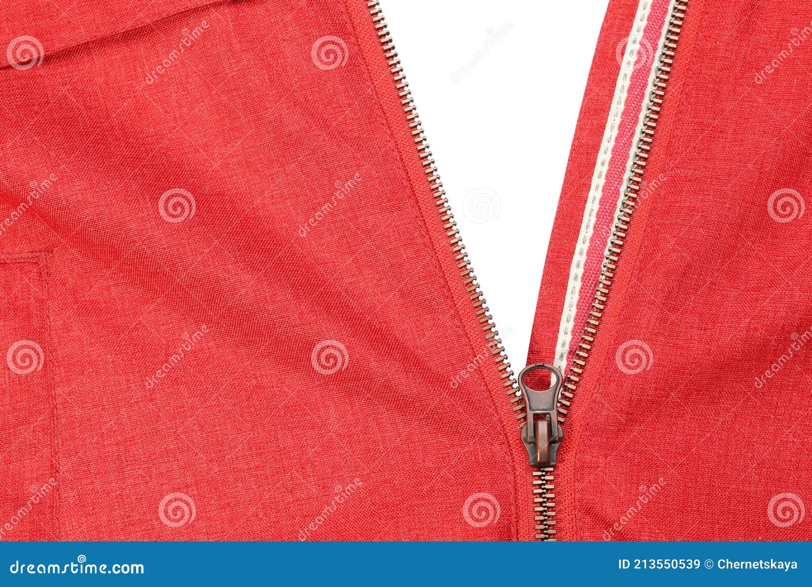 Red Jacket with Zipper on White Background, Top View Stock Image ...