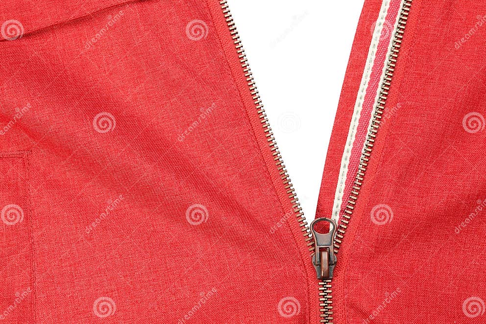 Red Jacket with Zipper on White Background, Top View Stock Image ...