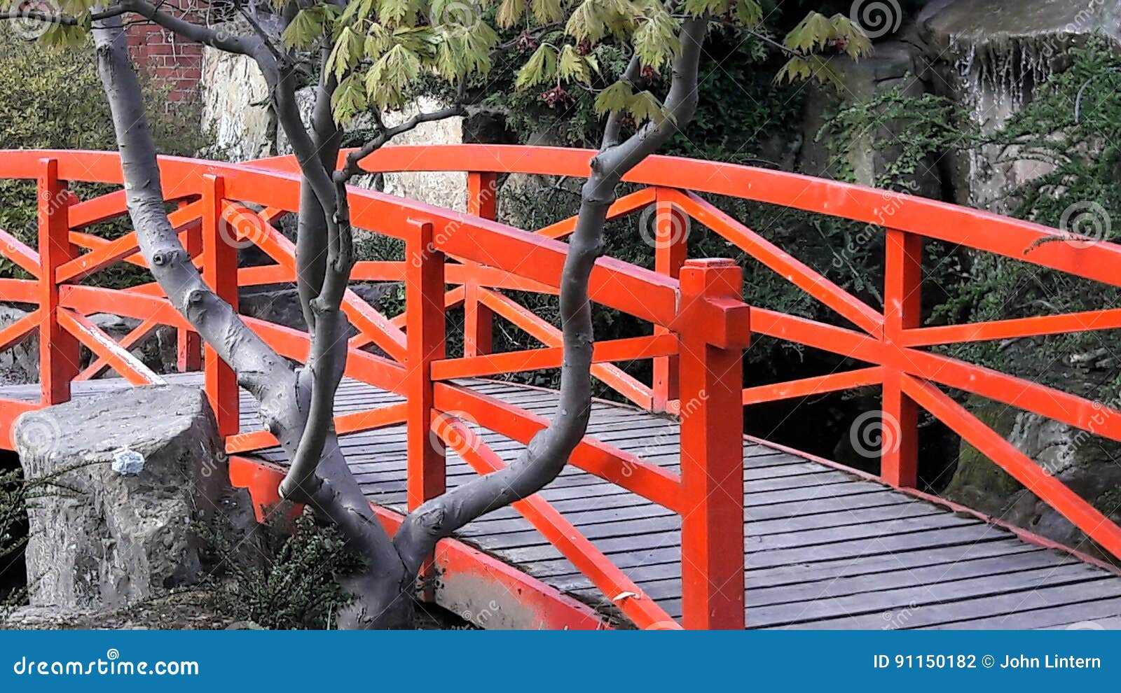 Red Japanese Bridge stock photo. Image of japanese, style - 91150182