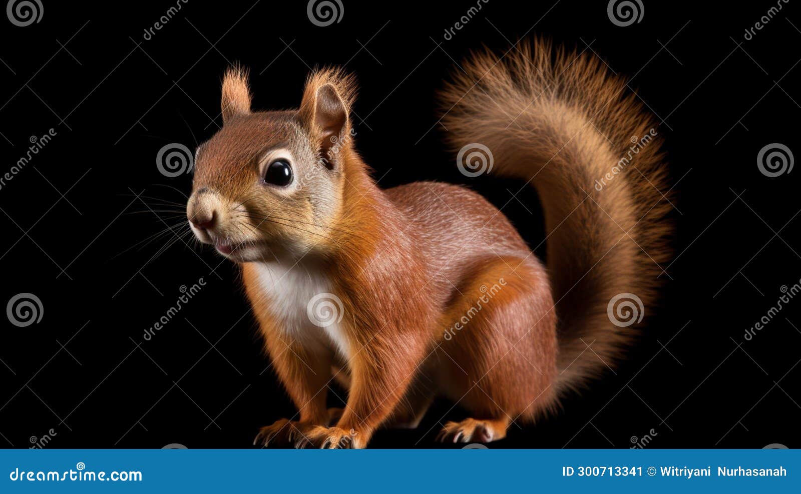 Red Japanese Lis Squirrel, Standing Facing Front on Edge. Tail Up in ...