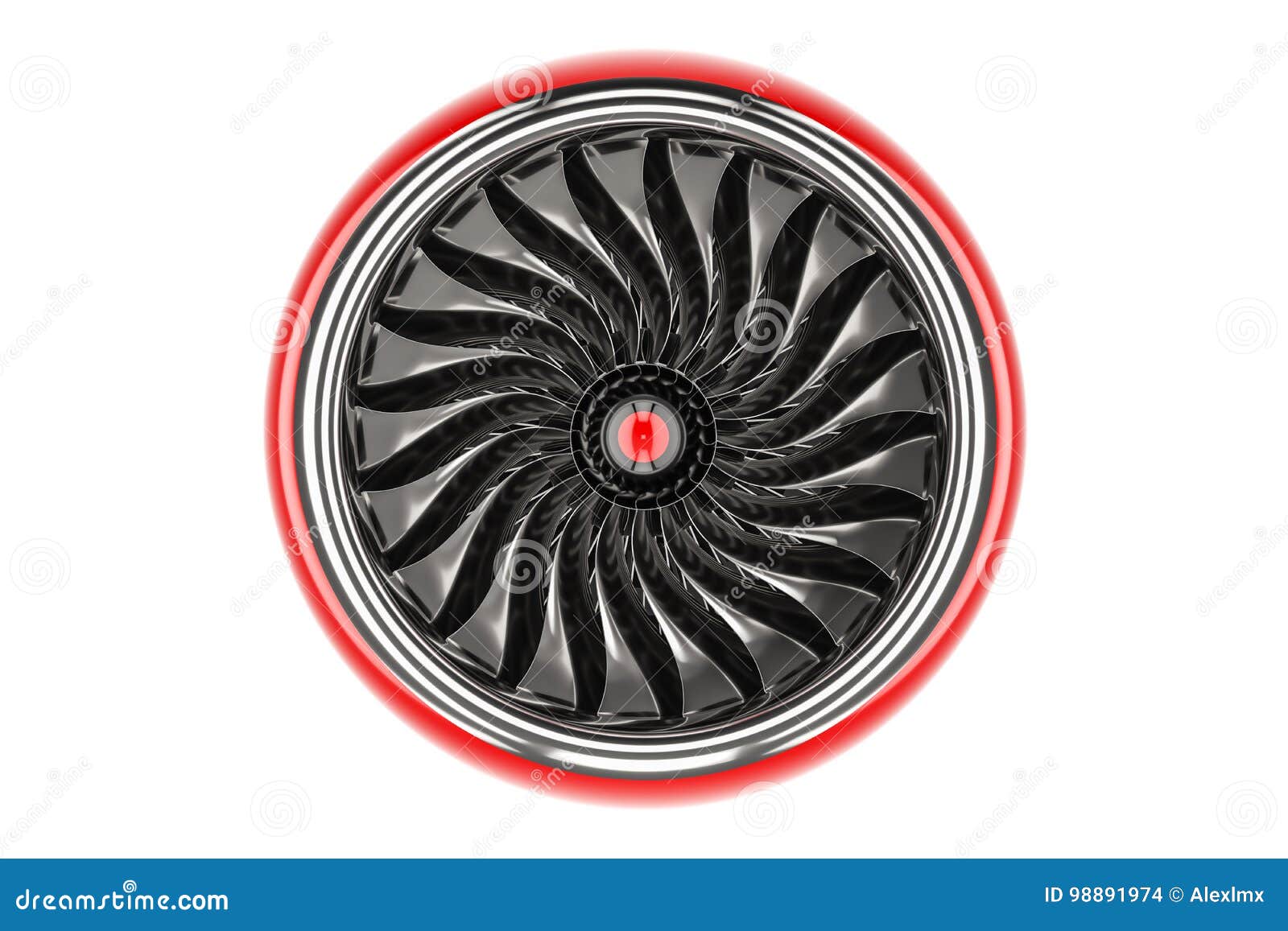 Red Jet Engine, Front View. 3D Rendering Stock Illustration ...