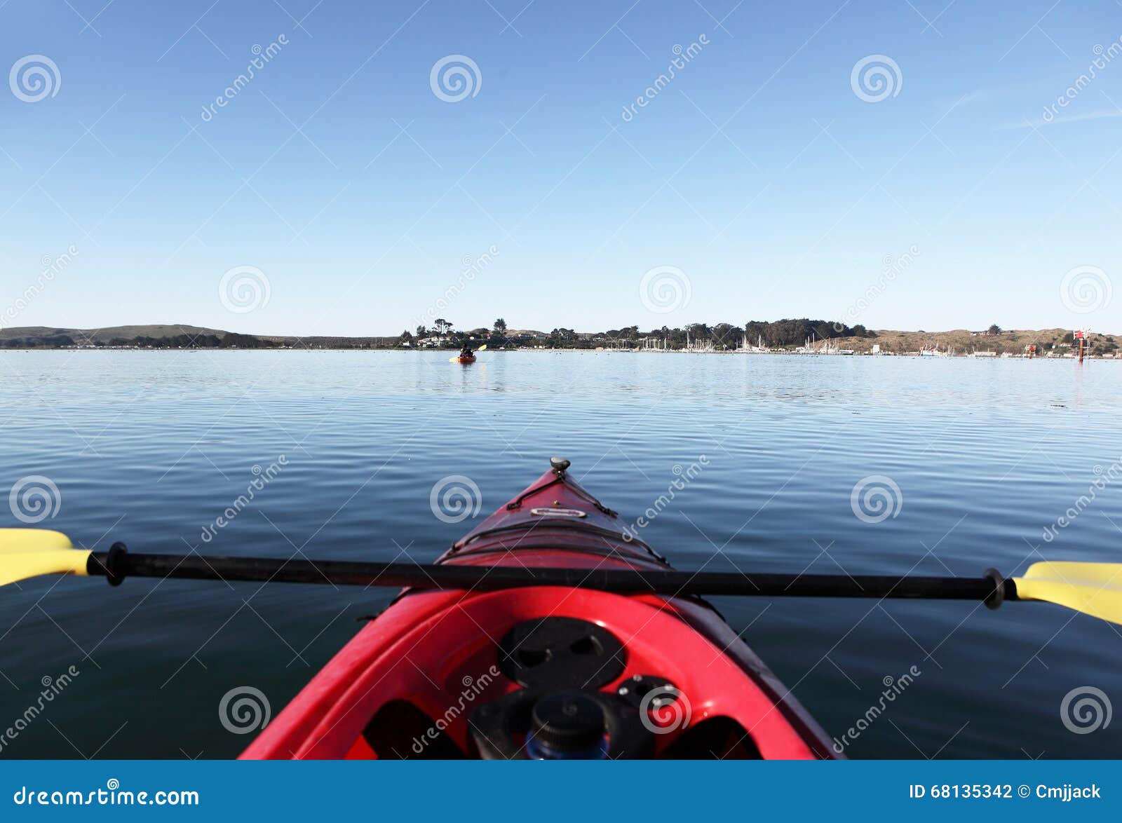 Red Kayak in the Lake with Open View Stock Photo - Image of rowing ...
