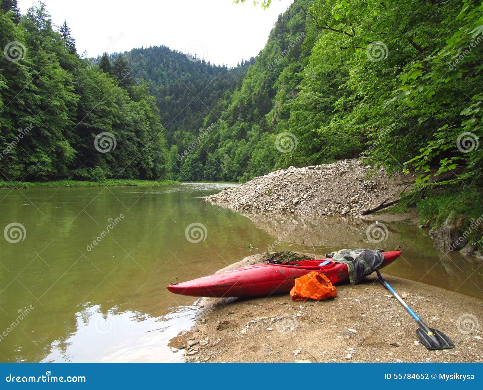 Red Kayak on the River Bank Stock Photo - Image of kayak, environment ...