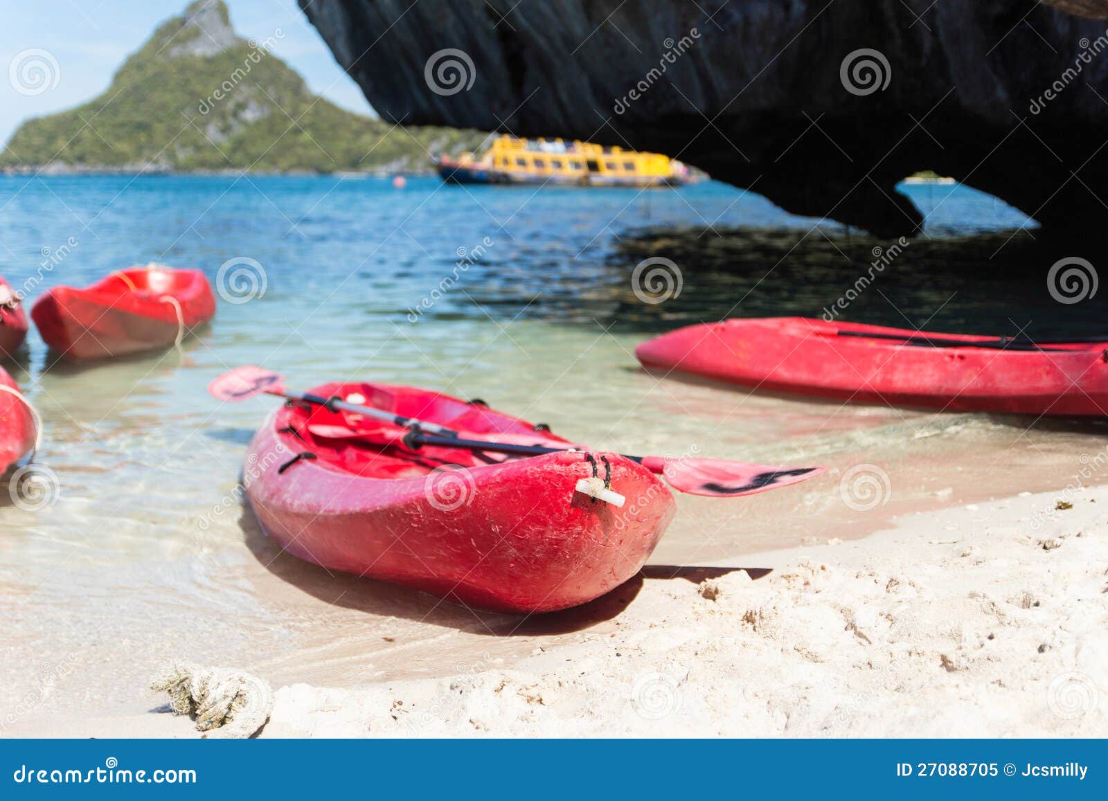 Red Kayaks on the Tropical Beach, Thailand Stock Image - Image of ...