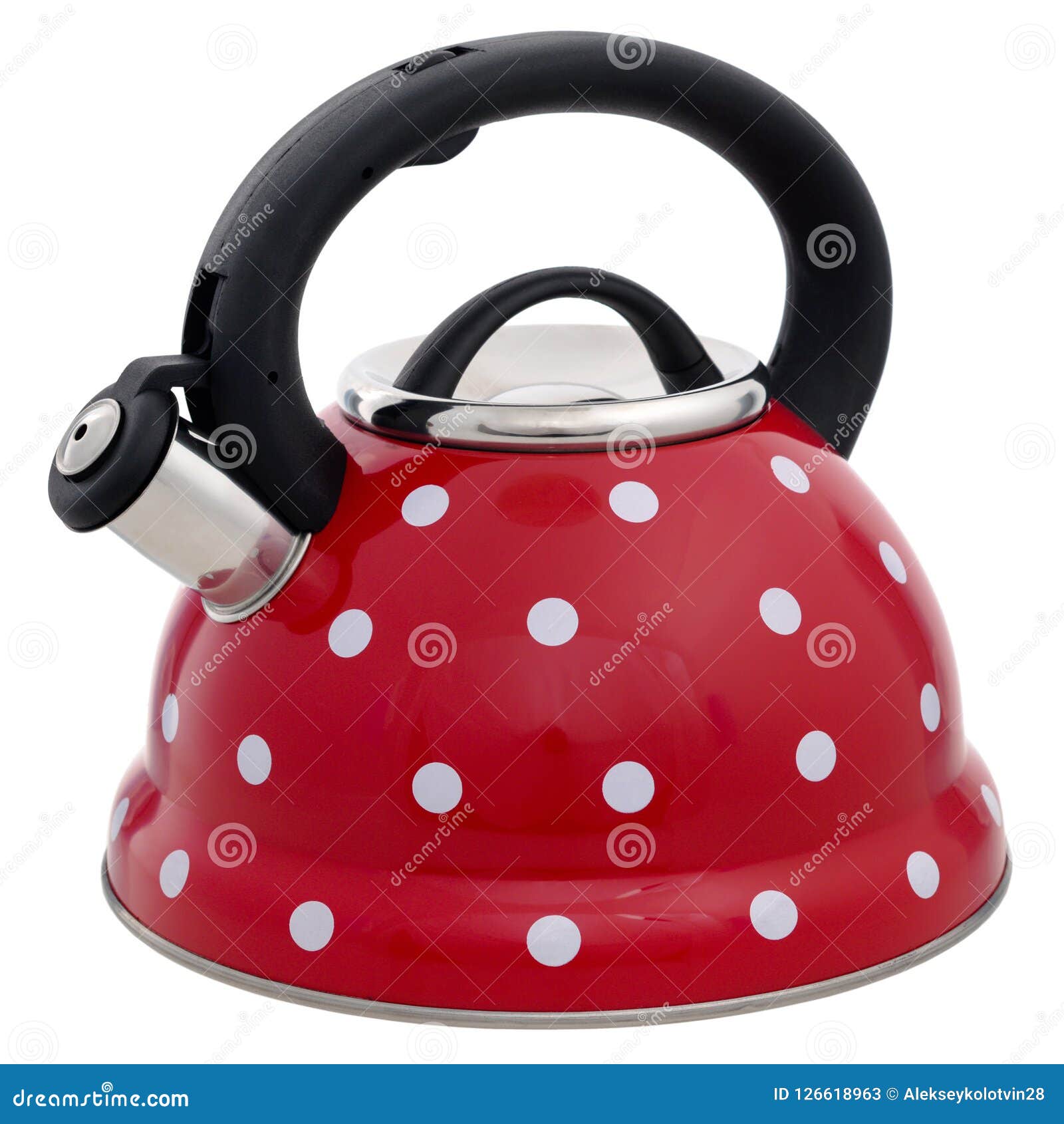 Red Kettle With A Pattern Of White Circles Isolated On A White B Stock ...