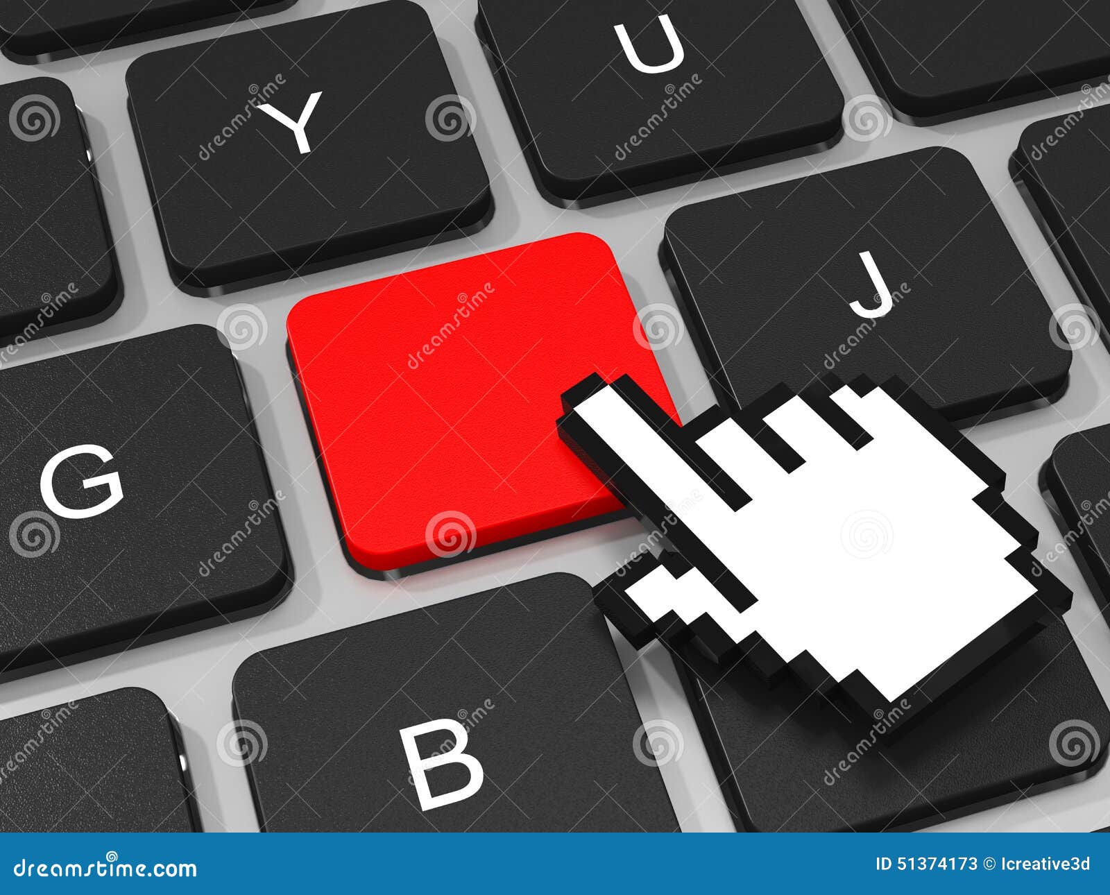 Red Key and Hand Cursor on Keyboard of Laptop Computer. Stock ...