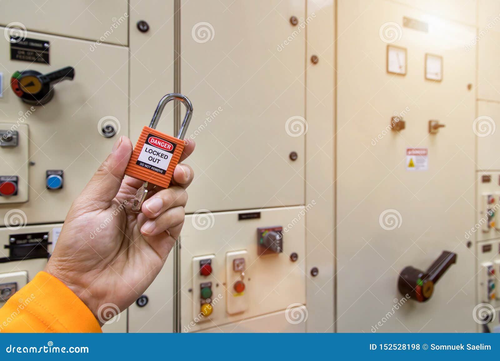 Red Key Lock and Tag in Hand for Process Cut Off Electrical,the Toggle ...