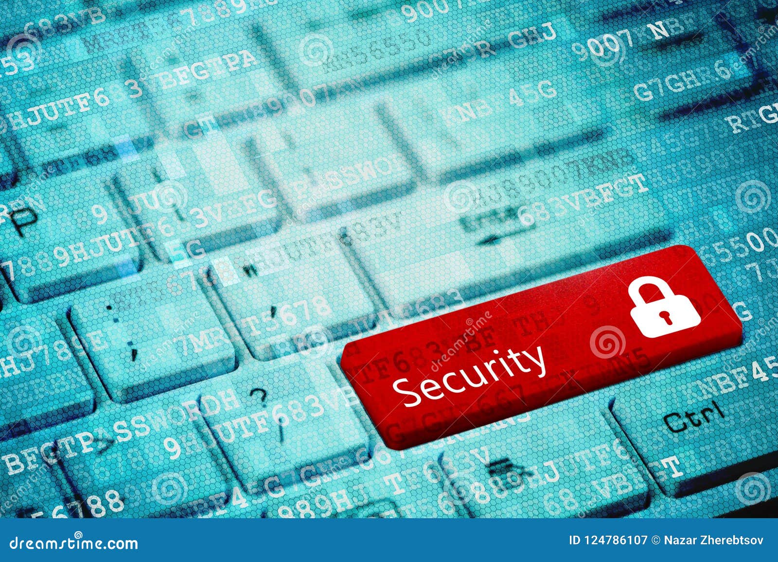 Red Key with Text Security and Padlock Icon on Blue Digital Laptop ...