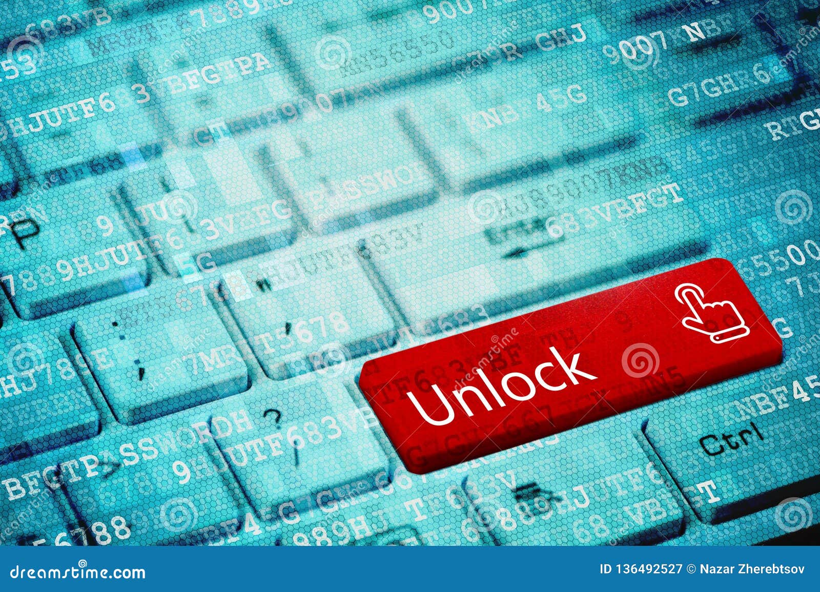 Red Key with Text Unlock on Blue Digital Laptop Keyboard Stock Image ...