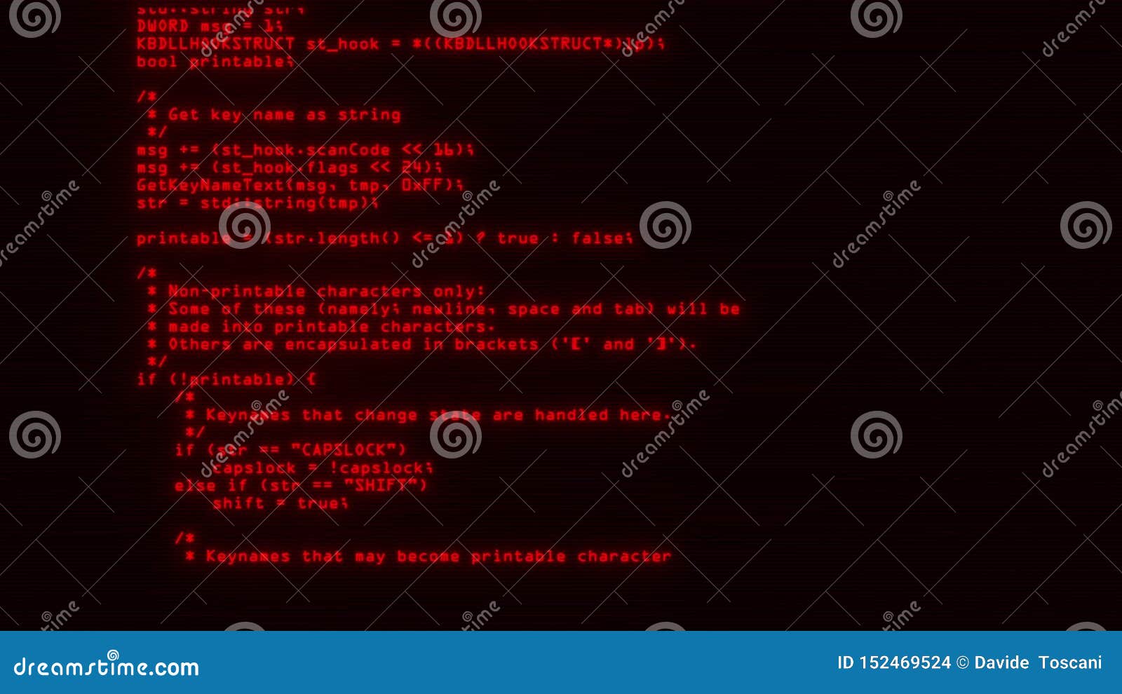 Red Keylogger C++ Code on Screen Graphic Element Background Stock ...