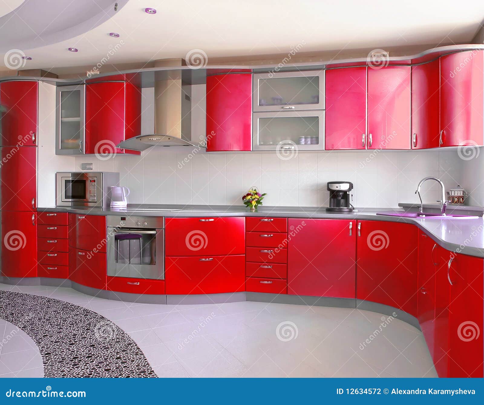 Red kitchen stock photo. Image of kitchen, apartment - 12634572