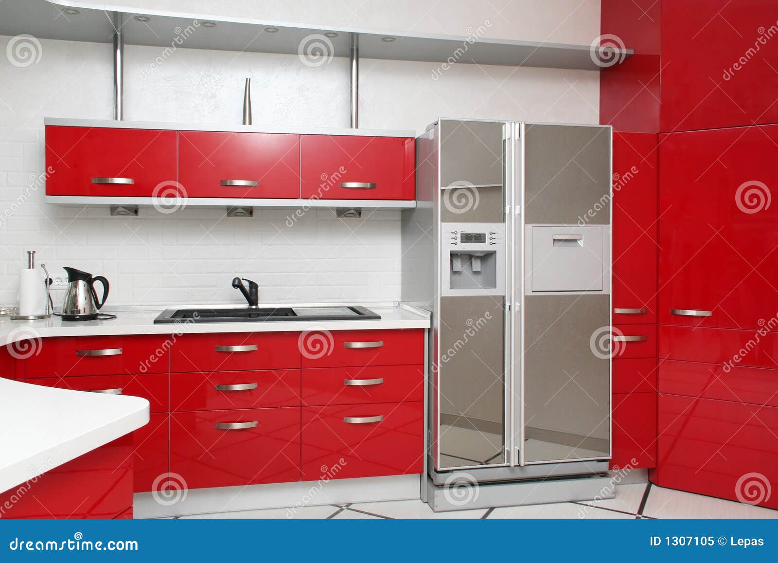 Red kitchen stock image. Image of units, sink, stove, house - 1307105