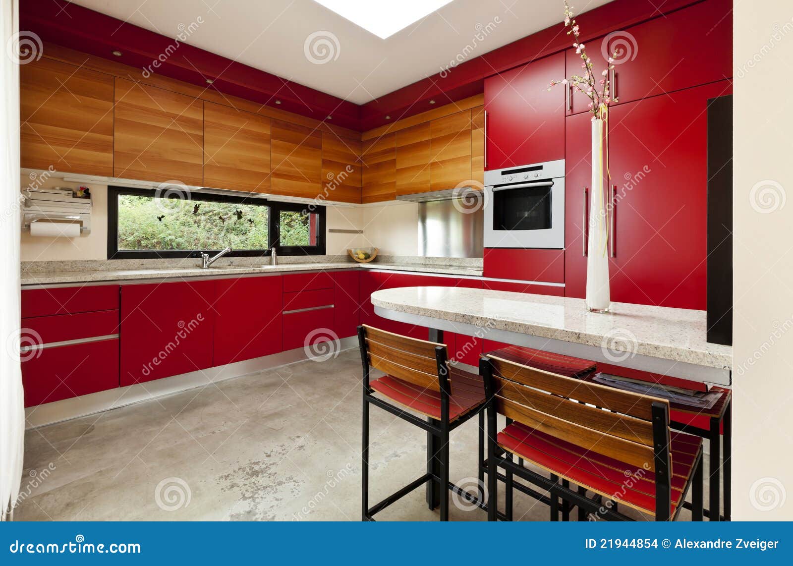 Red kitchen stock photo. Image of modern, design, window - 21944854