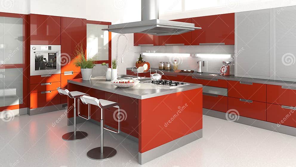 Red kitchen stock illustration. Illustration of cooking - 8022994