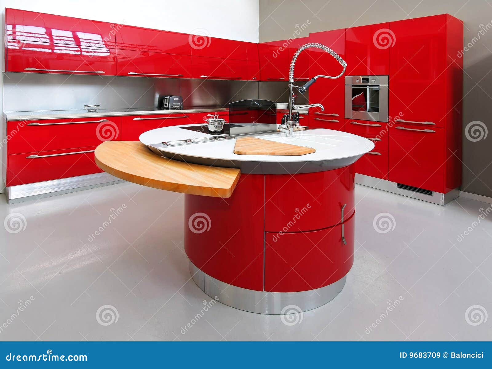 Red kitchen counter stock image. Image of appliances, design - 9683709