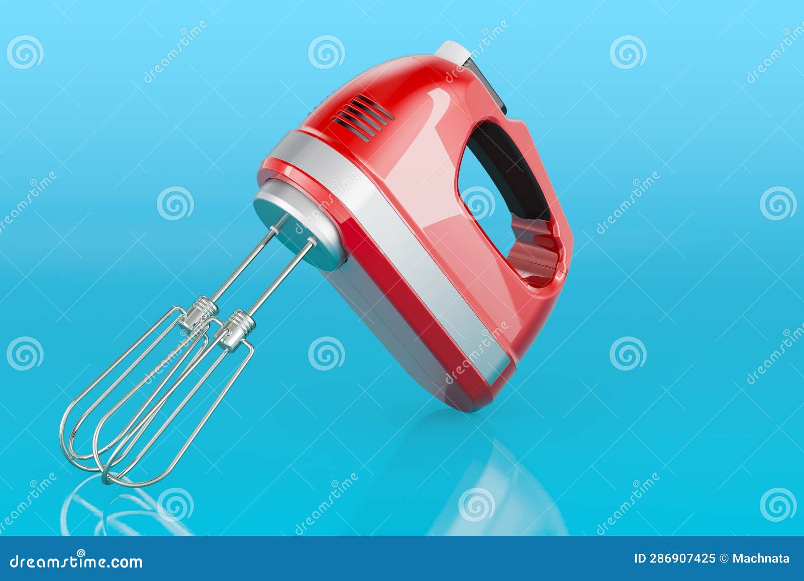 Red Kitchen Mixer on Blue Background, 3D Rendering Stock Illustration ...