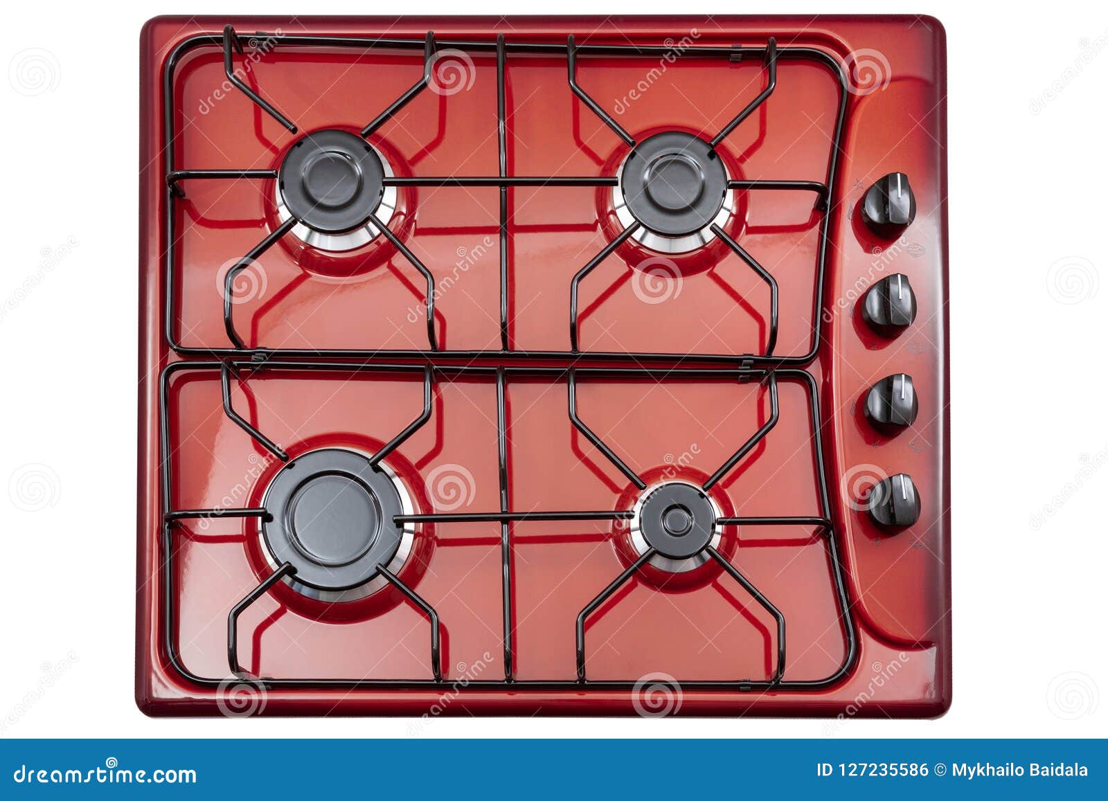 Red Kitchen Surface with Black Metal Grill. View from Above Stock Photo ...