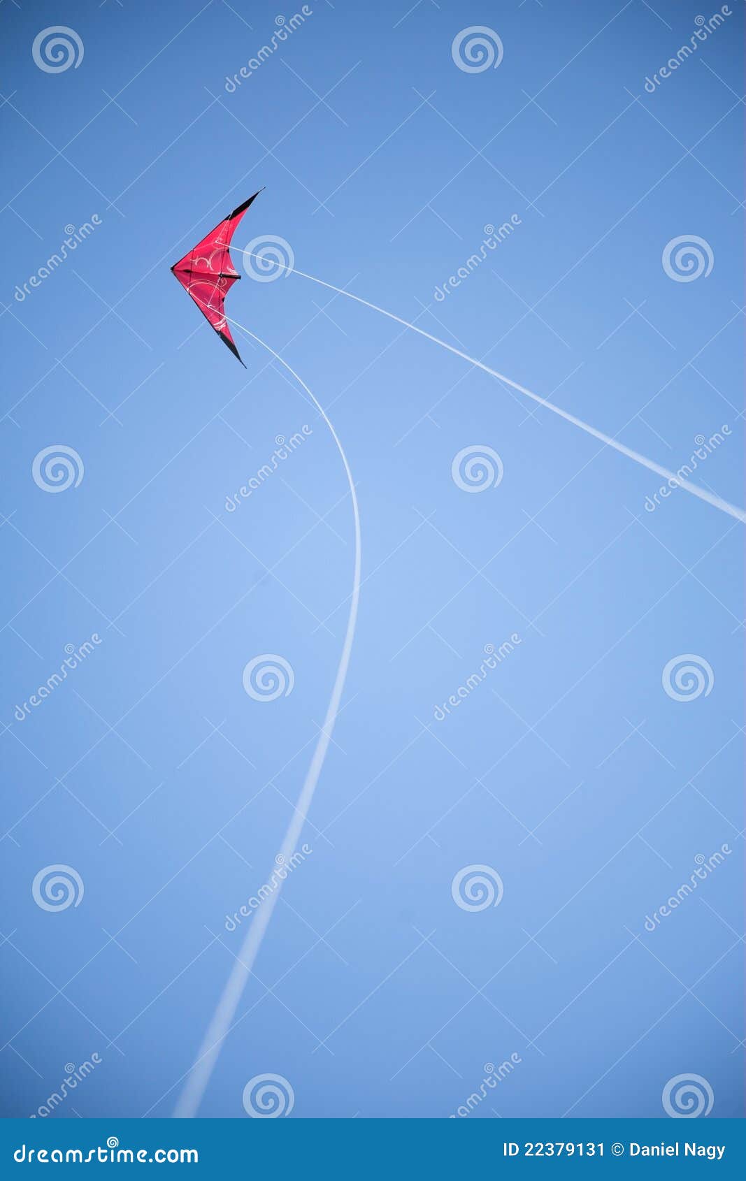Red Kite Flies on Blue Sky with White Strings Stock Image - Image of ...
