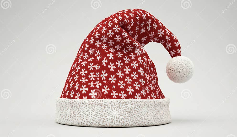 Red Knit Santa Hat with Snowflake Pattern 3D Render High Quality Image ...