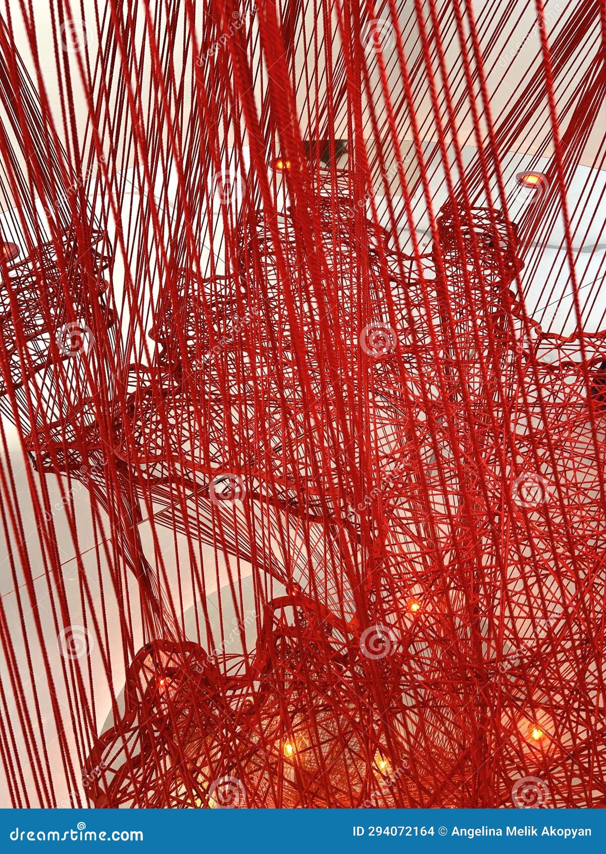 Red Knitted Art Object. Decorative Element. Wall Decoration. Red Thread ...