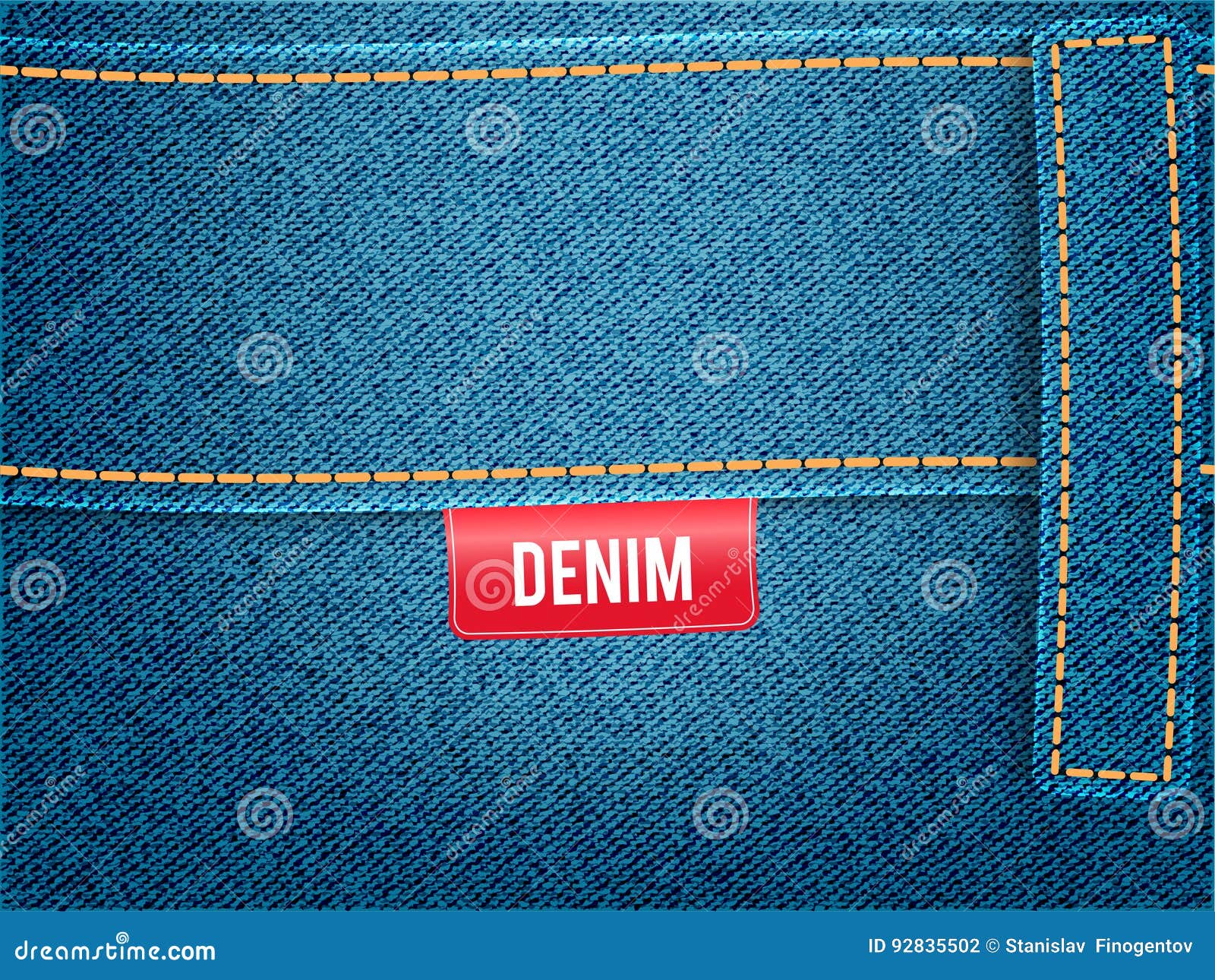 Red Label on Blue Denim Fabric. Vector Illustration. Stock Vector ...