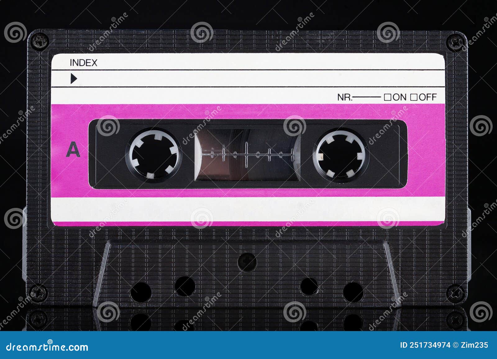 Red Labeled Retro Vintage Compact Cassette a - Side on Black Stock ...