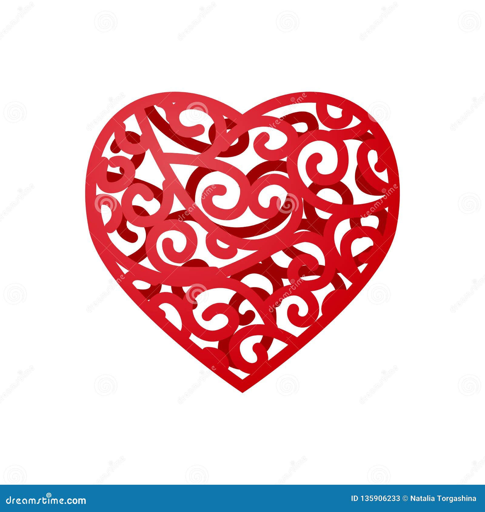 Red Lace Heart with Curl. Isolated on White Background. Vector Design ...