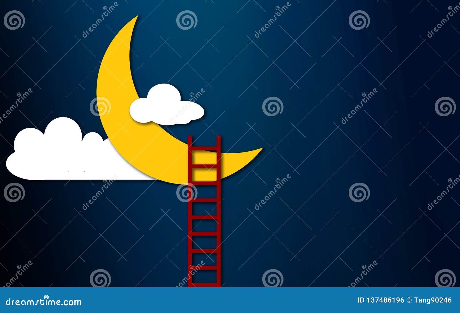 Ladder To Moon. Starry Night Sky With Stairs Step By Step, Achieving ...