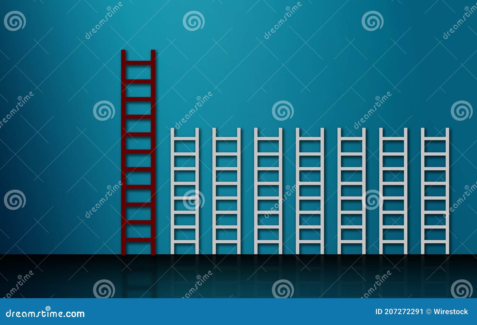 Red Ladder among Others White Ladders on a Blue Background Stock ...