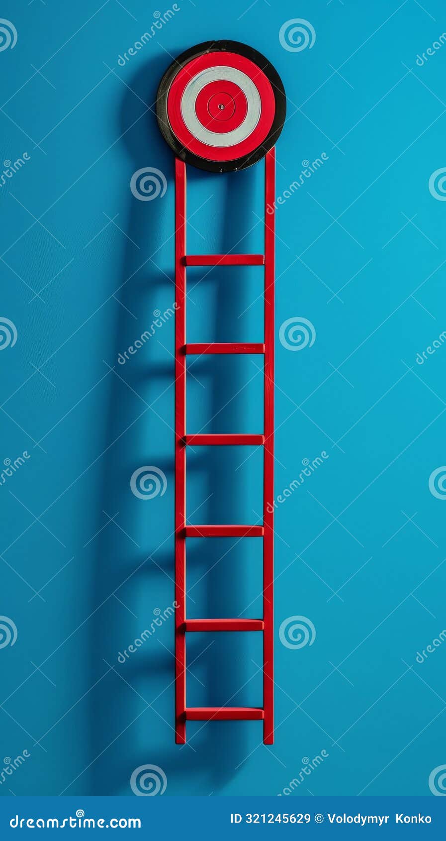 Red Ladder with Target on a Bright Blue Wall, Minimalistic Concept ...